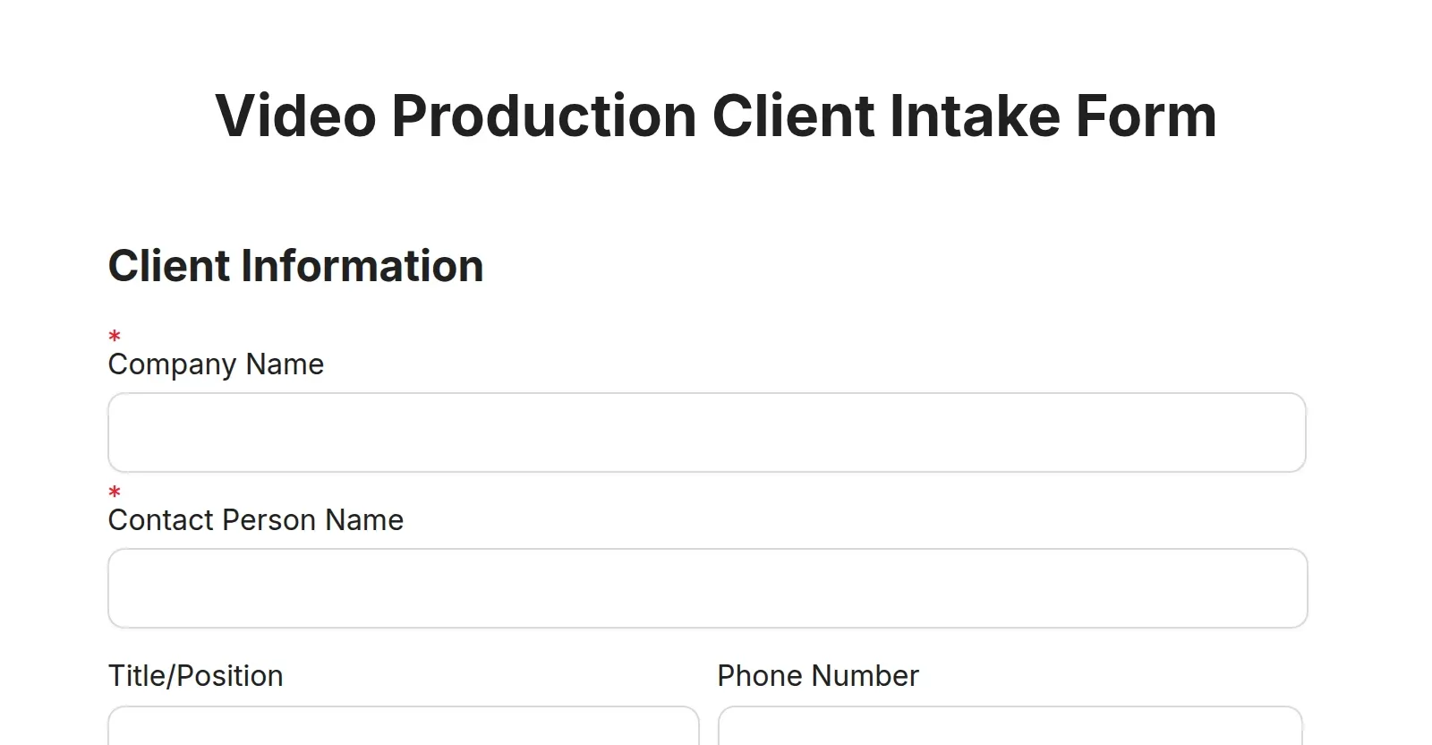 Video Production Client Intake Form