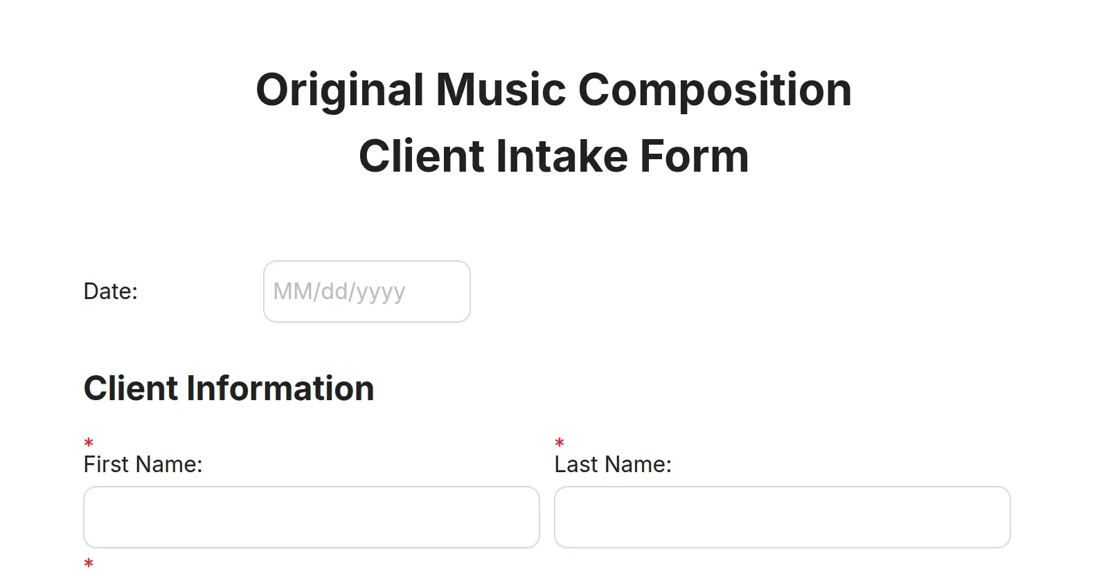 Original Music Composition Client Intake Form