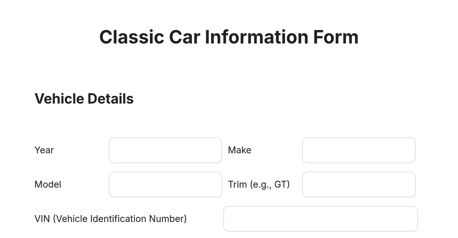 Classic Car Information Form