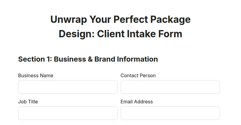 Unwrap Your Perfect Package Design: Client Intake Form | Template
