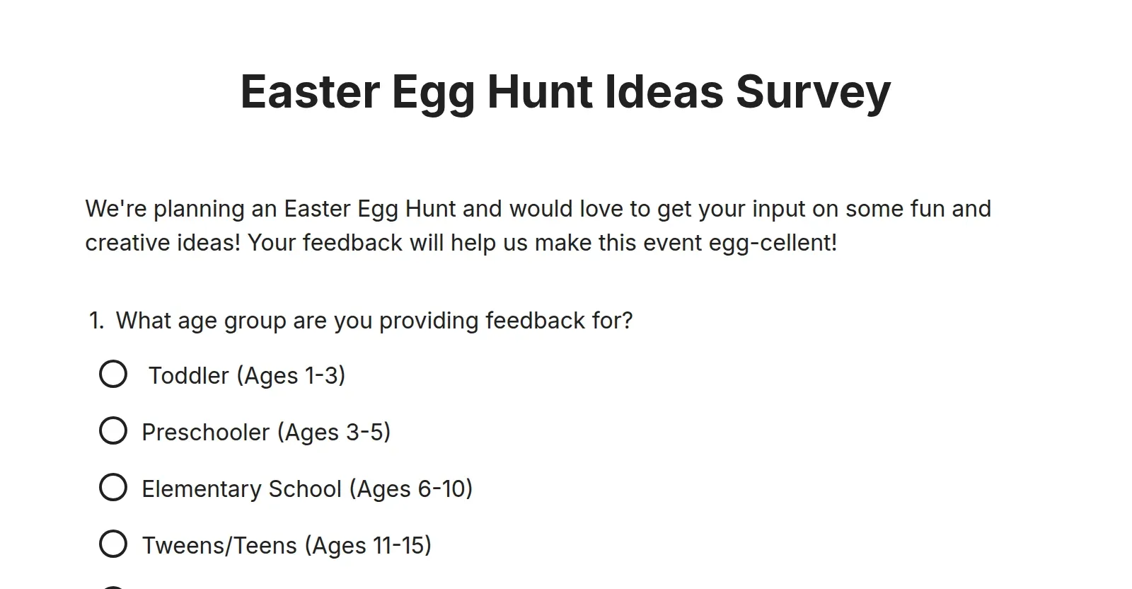 Easter Egg Hunt Ideas Survey | Template