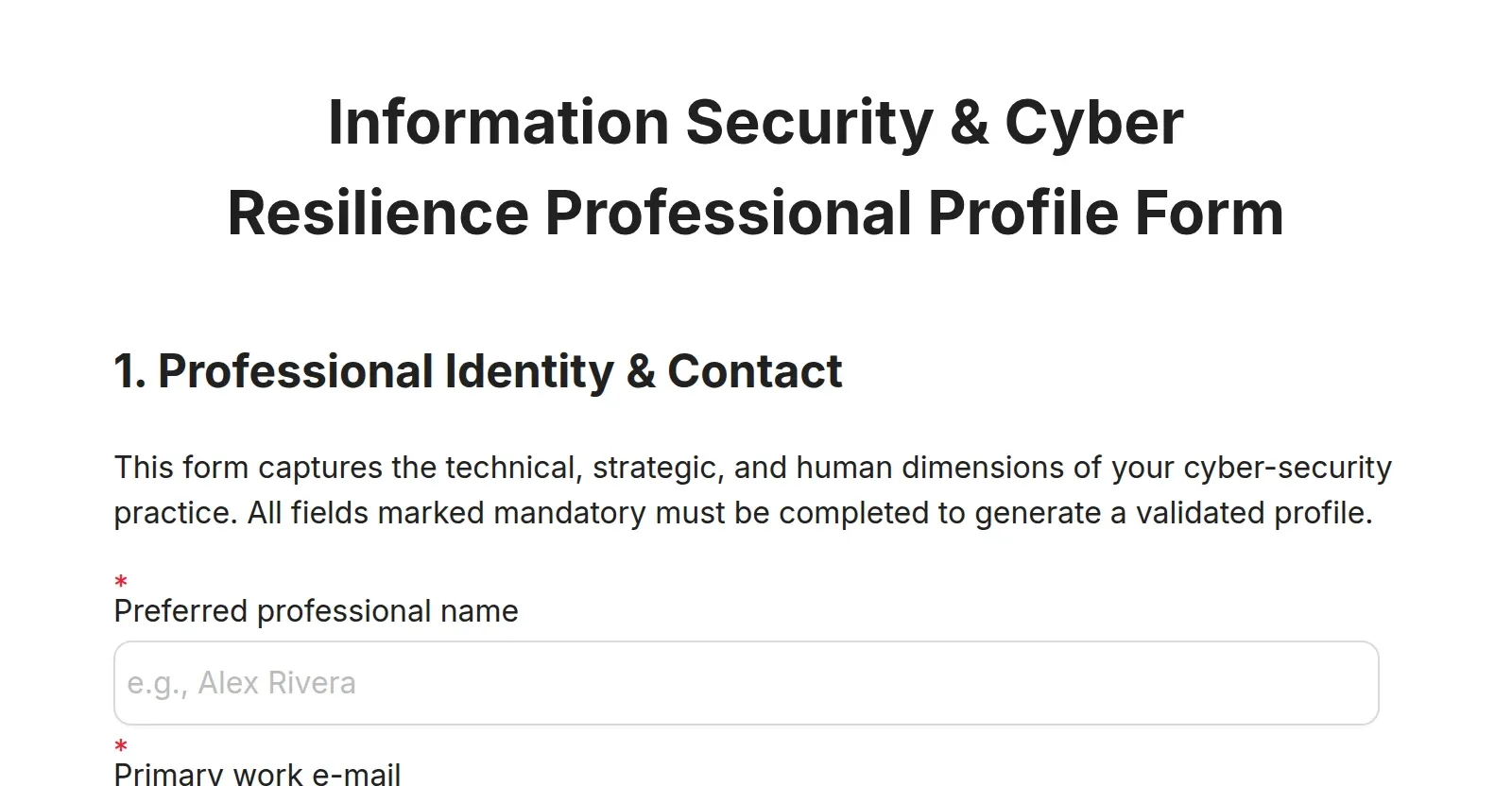 Information Security & Cyber Resilience Professional Profile Form
