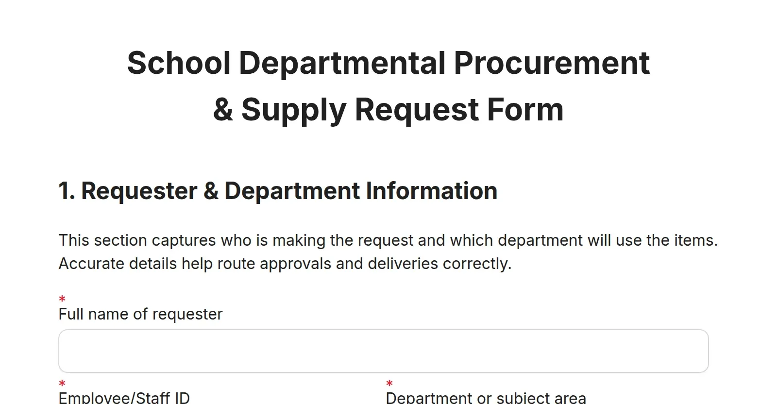 School Departmental Procurement & Supply Request Form