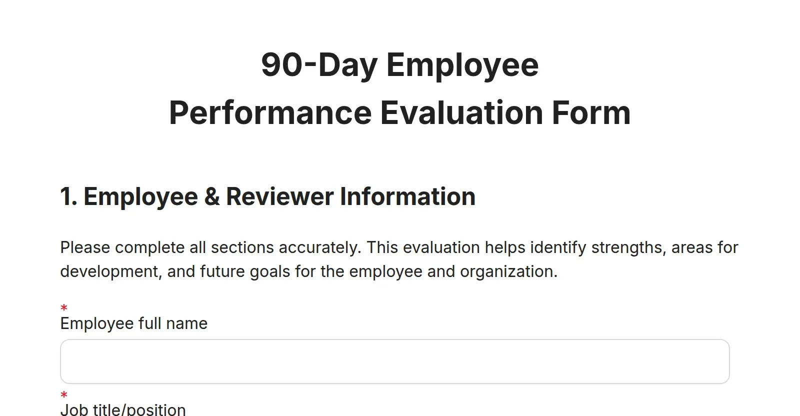 90-Day Employee Performance Evaluation Form