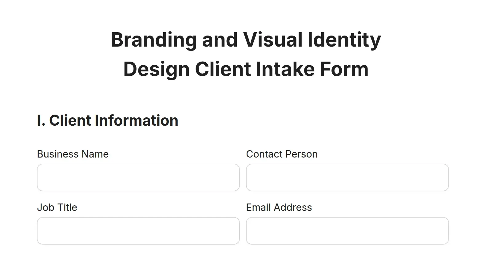 Branding and Visual Identity Design Client Intake Form | Template