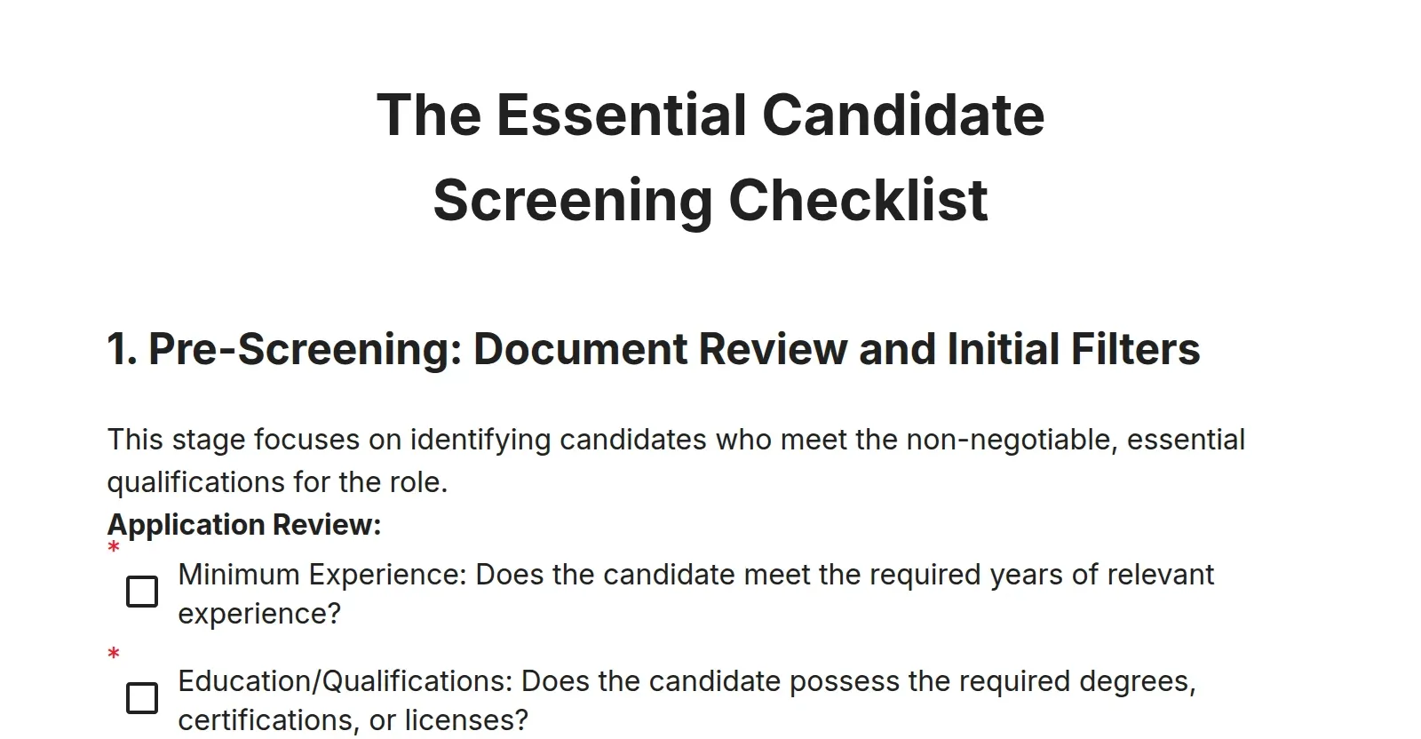 Candidate Screening Checklist