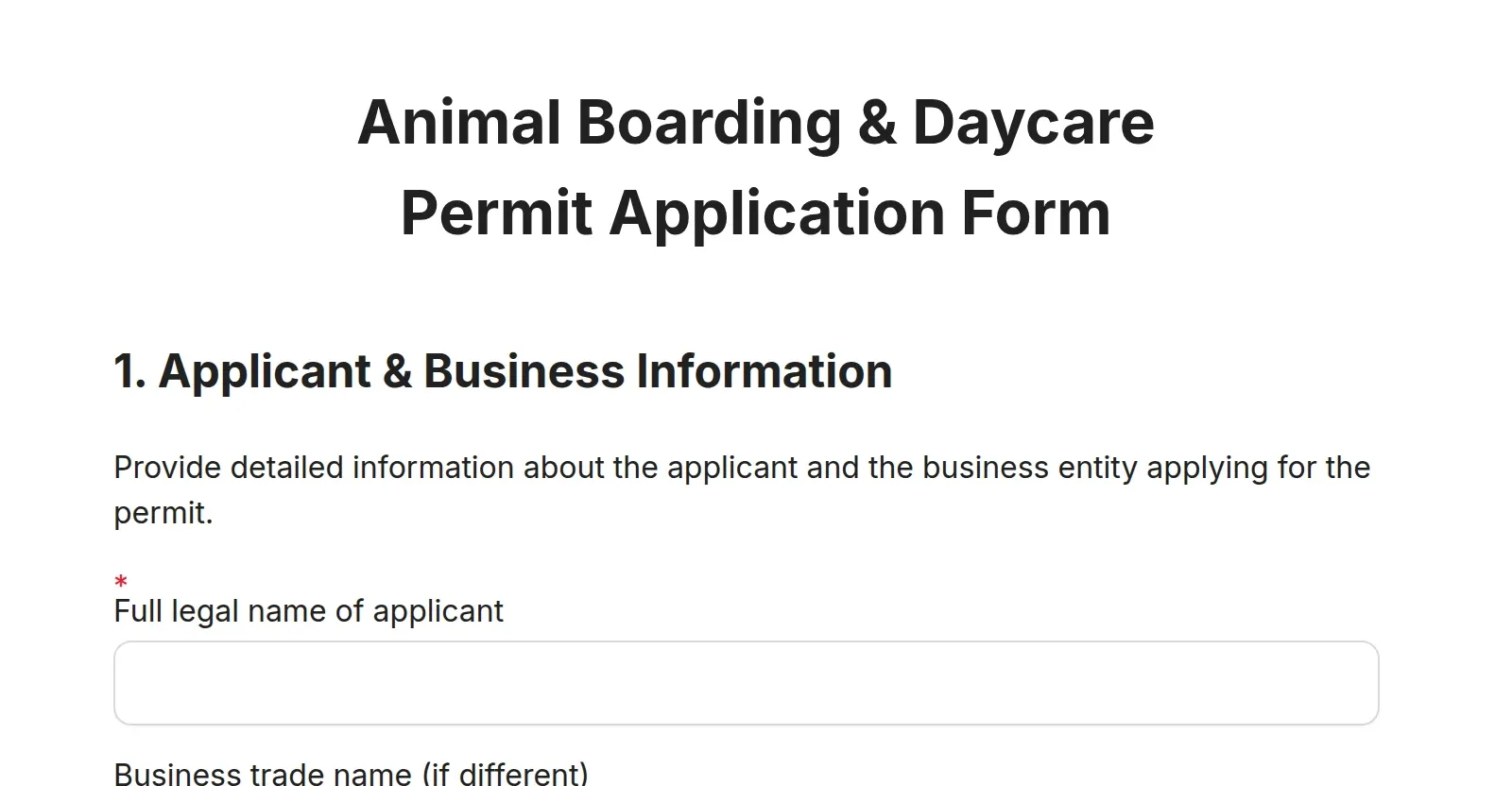 Animal Boarding & Daycare Permit Application Form