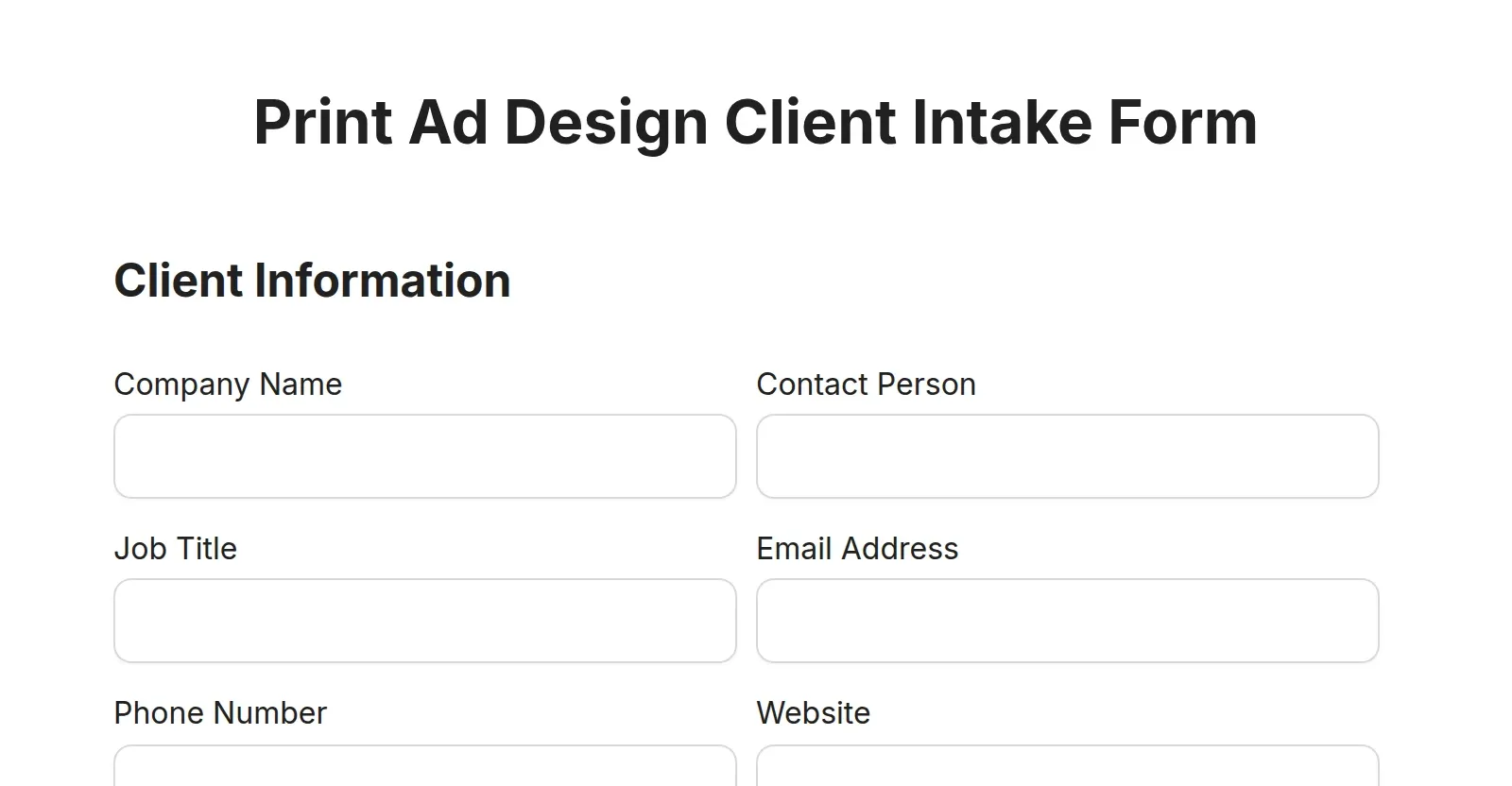Print Ad Design Client Intake Form