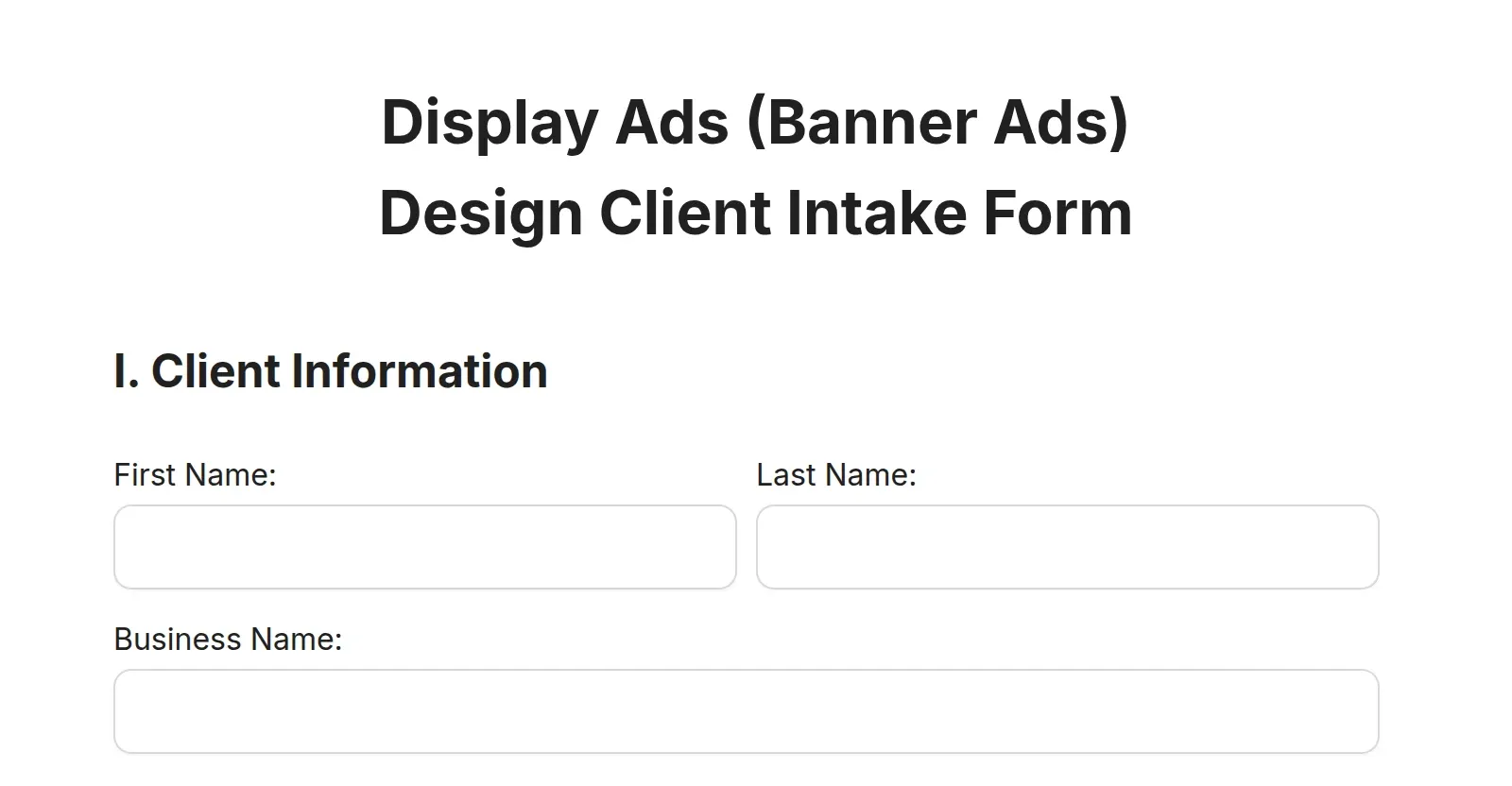 Display Ads (Banner Ads) Design Client Intake Form