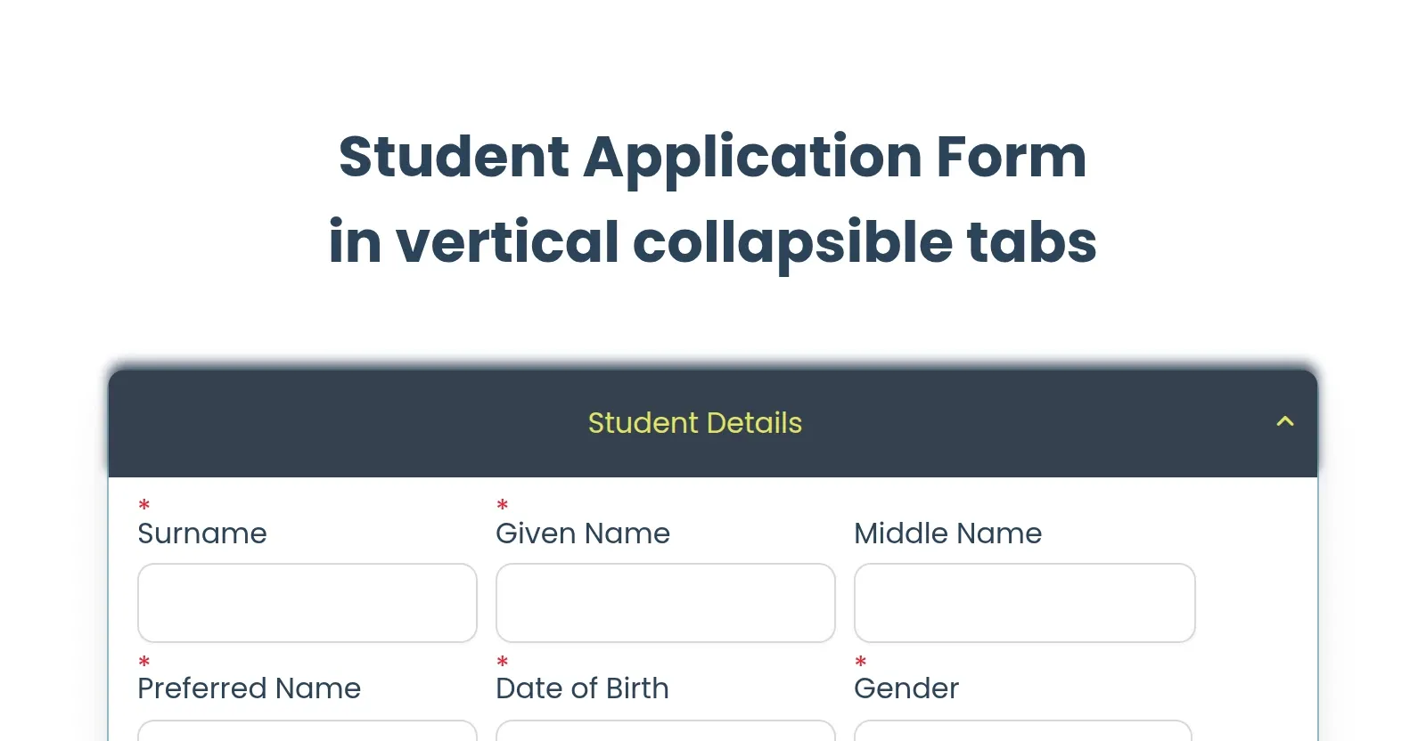 Student Application Form in vertical collapsible tabs - 2
